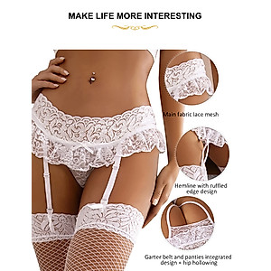 ohyeahgirl Women Lace Garter Belt Mesh Suspender Belts with 4 Adjustable Straps for Thigh High Stockings, Style3:white, X-Large,Medium-Large