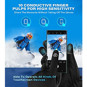 EMITGLAM Winter Gloves Men & Women Made with 3M Premium Insulation, Waterproof Snow Ski Gloves with 10 Touchscreen Fingers & 5-Layer Fabric, Windproof Thermal Warm Gloves for Cold Weather