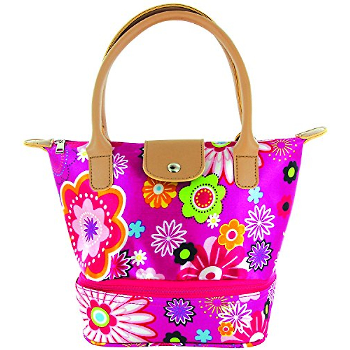 TempaMate Women's Insulated Lunch Tote, Flowers On Pink, One Size