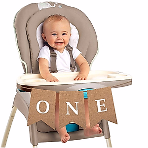 ONE High Chair First Birthday Burlap Banner | First Birthday Party Rustic Theme Decoration for boy or Girl | 1st Birthday Party Supplies | Happy Birthday Banner for Nursery Decor Product Name