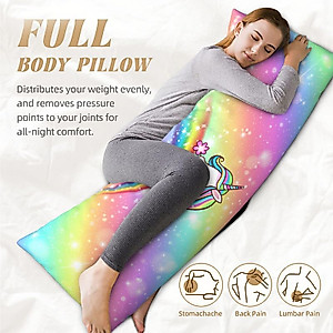 Rainbow Unicorn body pillowcase for Boys Girls Unicorn Cartoon Long Pillow Case Protector with Zipper Decorative Ultra Soft 20"x54"