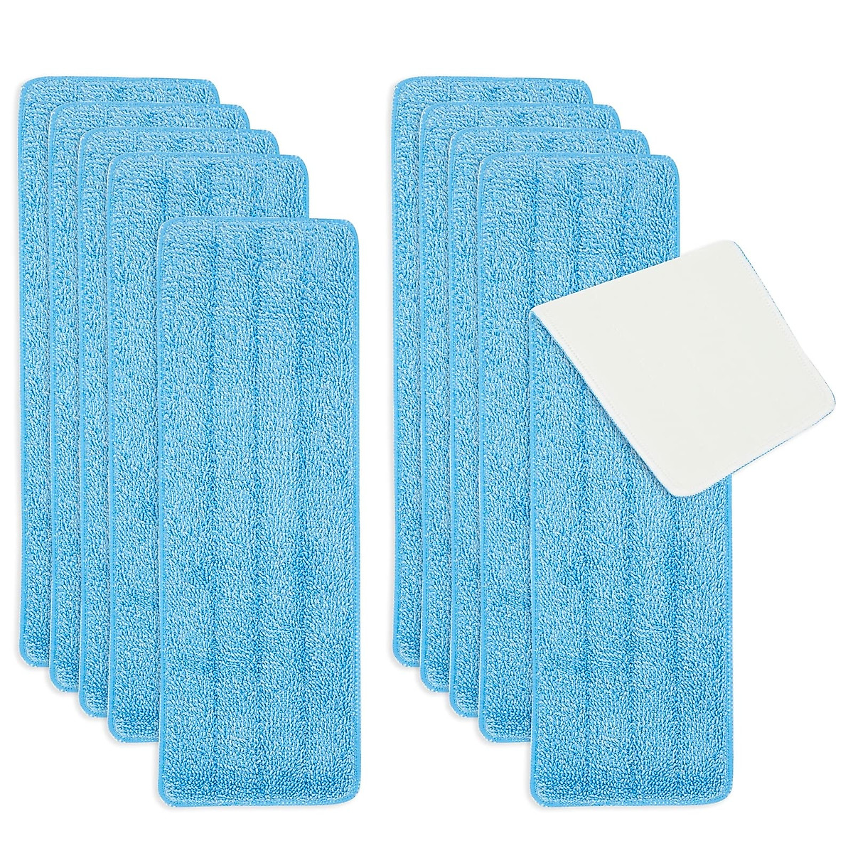 Juvale 10 Pack Microfiber Mop Pads - Reusable & Washable Flat Mop Heads for Hardwood Floors & Cleaning - 16.5 Inch Blue Replacement Pads