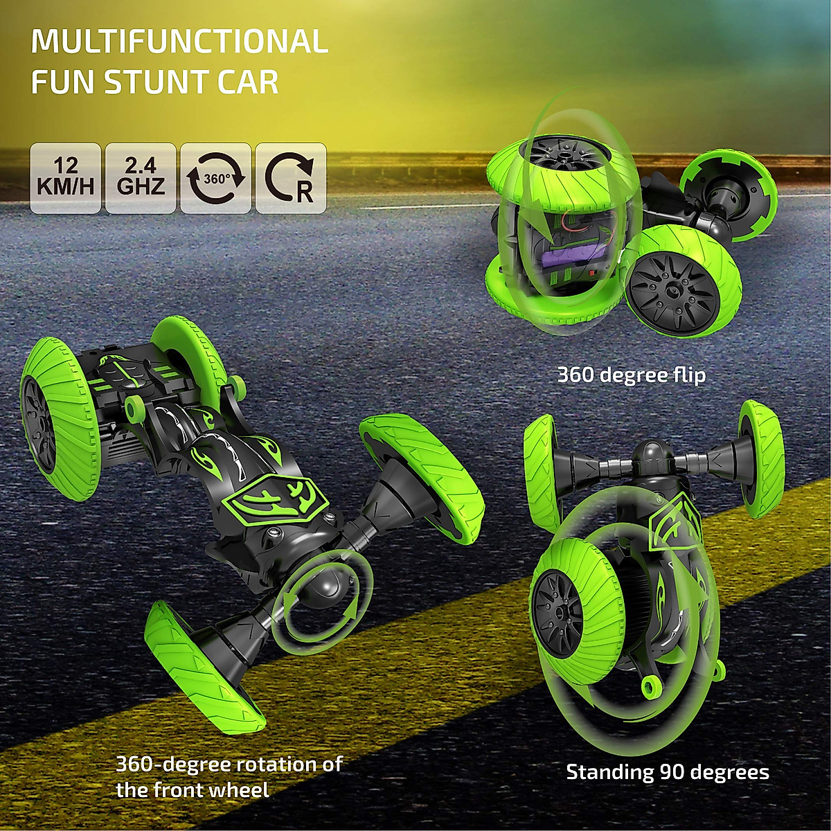 PP PICADOR RC Stunt Car for Kids, 360°Flips Double Sided Durable RC Crawler Toy Gift, 2.4 GHZ Remote Control with USB Cable and Battery