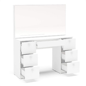 Boahaus Artemisia 7-Drawer Modern Wood Dressing Table with Mirror in White