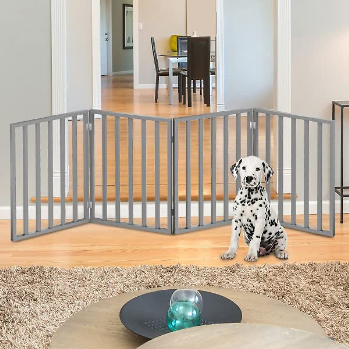 Home Pet Gate - Dog Gate for Doorways, Stairs, or Rooms - 24-Inch Freestanding, Folding, Accordion-Style Wooden Indoor Dog Fence by PETMAKER (Gray)