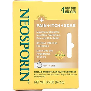 Neosporin Antibiotic Pain-Relieving, Anti-Itch, & Scar Appearance Minimizer Ointment with Neomycin & Bacitracin Zinc, 24-Hour Infection Protection for Minor Cuts, Scrapes & Burns,.5 oz