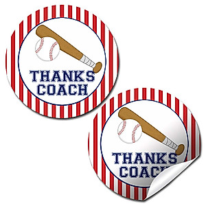 Baseball Team Coach Appreciation Thank You Sticker Labels, 40 2" Party Circle Stickers by AmandaCreation, Great for Envelope Seals & Gift Bags