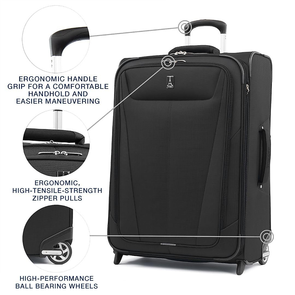 Travelpro Maxlite 5 Softside Expandable Upright 2 Wheel Checked Luggage, Lightweight Suitcase, Men and Women, Black, Checked Medium 26-Inch