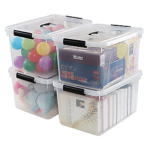 CadineUS 4-pack 18 Liter Clear Plastic Storage Box, Latch Storage Bins with Lids