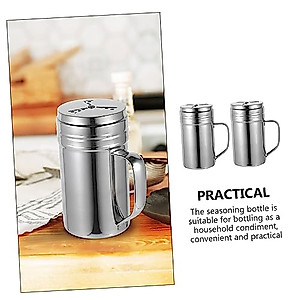 Housoutil 2pcs Seasoning Jar with Handle Glass Sauce Bottles Stainless Steel Containers Terrarium Salt and Pepper Shakers Storage Jar Seasoning Shaker Stainless Steel Pepper Shakers Salt Jar