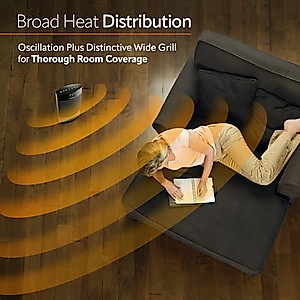 Lasko Ellipse Ceramic Tabletop Heater for Home with Tip-Over Switch, Child Lock, Digital Display, Thermostat, AutoECO Mode, Wide Oscillation, Remote, For Bedroom, Office, Den, 1500W, Black, CD12950