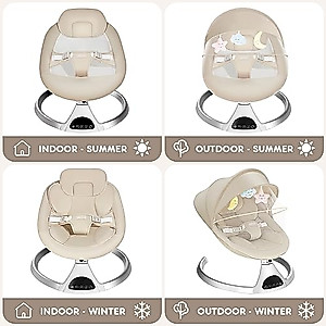 HARPPA Electric Baby Swings for Infants to Toddler, Portable Babies Rocker Bouncer for Newborn Boy and Girls, Motorized Bluetooth Swing, Music Speaker with 12 Preset Lullabies(Khaki)