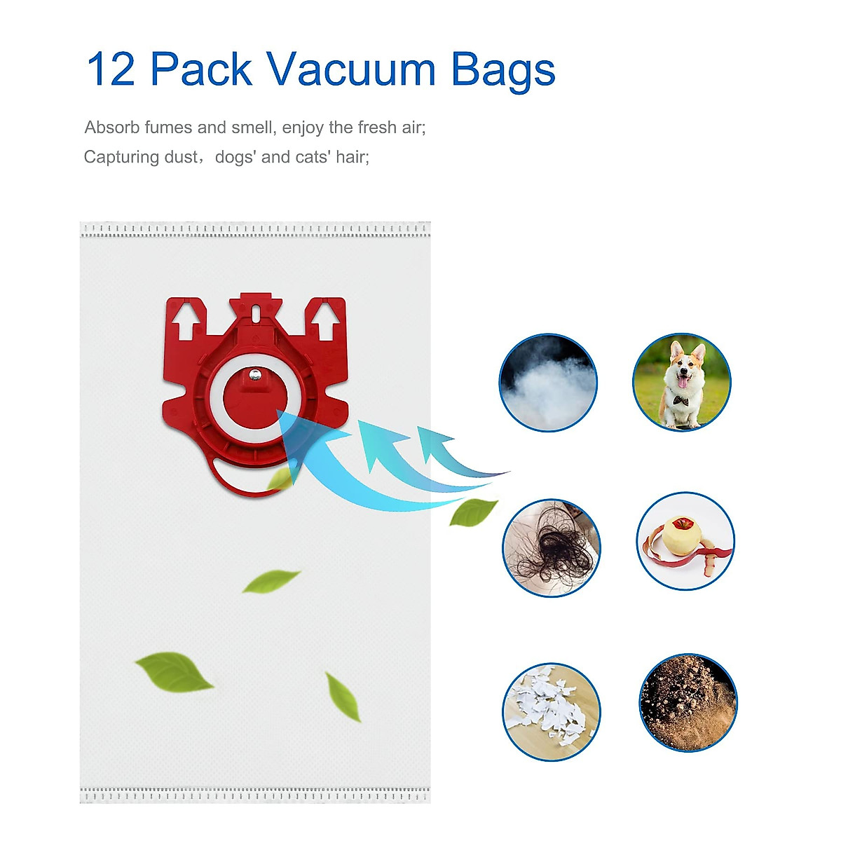12 Pack FJM Vacuum Bags Compatible with Miele FJM Bags AirClean 3D Efficiency Vacuum Cleaner, Include 4 Pair Pre-Motor and Post-Motor Filters