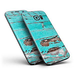 Design Skinz Design Skinz Turquoise Chipped Paint on Wood Full-Body Wrap Decal Skin-Kit for The Galaxy S9