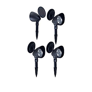 Solar Powered Lights (Set of 4)- LED Outdoor Stake Spotlight Fixture for Gardens, Pathways, and Patios by Pure Garden, Black