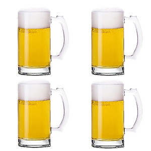 TUSAPAM Heavy Beer Mugs Set, 16oz Glass Mugs With Handle, Beer Glasses For Freezer, 500ml Beer Drinking Glasses, Traditional Stein For Bar, Alcohol, Beverages,Coffee, Teas, Set of 4