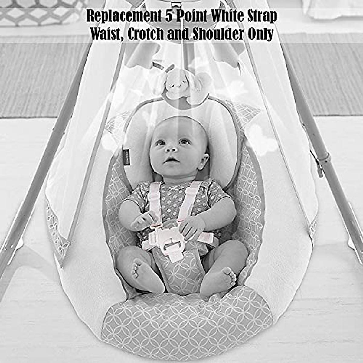 F-Price Replacement Part for Fisher-Price Cradle 'n Swing - Fits Many Models ~ 5 Point White Strap ~ Waist, Crotch and Shoulder