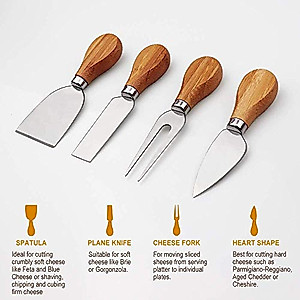 Bamboo Cheese Board Meat Charcuterie Platter Serving Tray W/ 4 Tableware Stainless Steel Knife, Home Kitchen Food Server Plate Cutter Cutlery Tool, Entertain Family Friend Guest as a Gift (14''x11'')