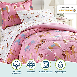 Wildkin 100% Cotton 7 Pc Full Bed-in-A-Bag for Boys & Girls, Bedding Set Includes Comforter, Flat Sheet, Fitted Sheet, Two Pillowcases and Shams, Bed Set for Cozy Cuddles (Horses)
