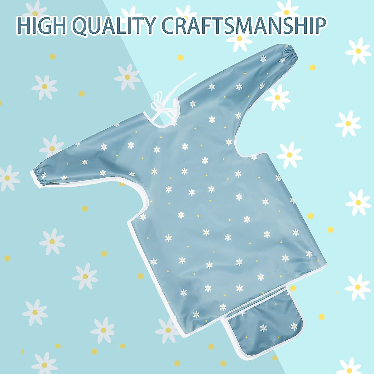 Little Dimsum Baby & Toddler Weaning Bib Coverall, Attaches to High chair, Waterproof Long Sleeve Feeding Smock Apron, Easy to Clean for Eating 6-36 Months (flower)