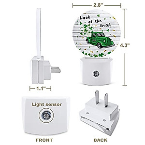 St. Patrick's Day Shamrock Night Lights Plug into Wall, Green Truck Gold Coins Auto Round LED Lights with Dusk to Dawn Sensor for Bedroom, Bathroom, Hallway, Kitchen, Kids, Home Decor