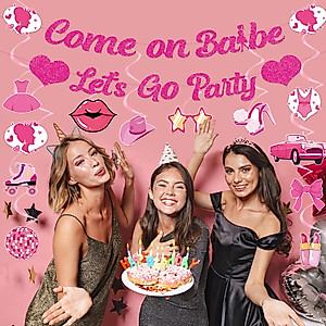 Come On Babe Let's Go Hot Pink Princess Birthday Banner and Hanging Swirl Hot Pink Girls Party Supplies Party Decorations for Bachelorette Bridal Shower Party Supplies