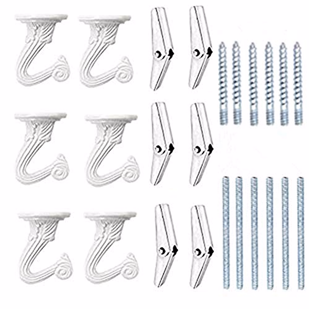 LIFEUNITE 6 Sets White Ceiling Hooks for Hanging Plant, Heavy Duty Swag Toggle Hooks with Hardware (White)
