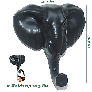 CAAHANJIA Ceramic Elephant Hooks,Adhesive Hooks,Wall Cabinet Door Towel Robe Clothes Hooks Self Adhesive Holders for Hanging Kitchen Bathroom Home Hooks 3 Pack (Black)