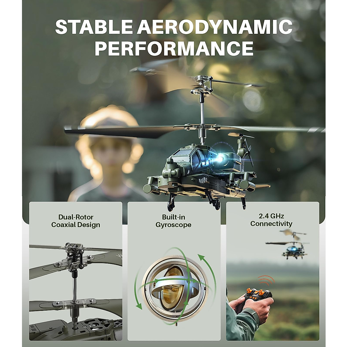 SYMA RC Helicopters, S51H Remote Control Helicopter 2.4GHz Military Army Helicopter Toys for Boys Girls Kids with Altitude Hold, One Key Take Off/Landing, LED Light, Low Battery Reminder