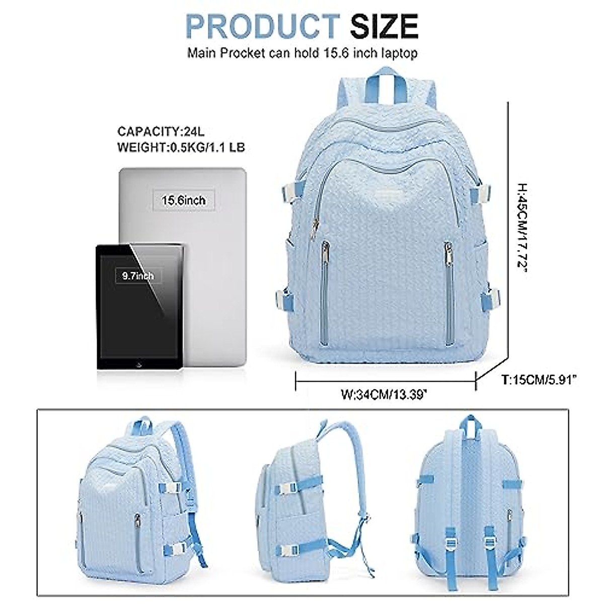 weradar Kawaii Bookbag For Girls Lightweight Carry On Travel Backpack Small Sports Backpack For Women Elementary School Backpack(Blue)