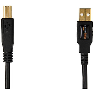 Amazon Basics USB-A to USB-B 2.0 Cable for Printer or External Hard Drive, Gold-Plated Connectors, 10 Foot, Black