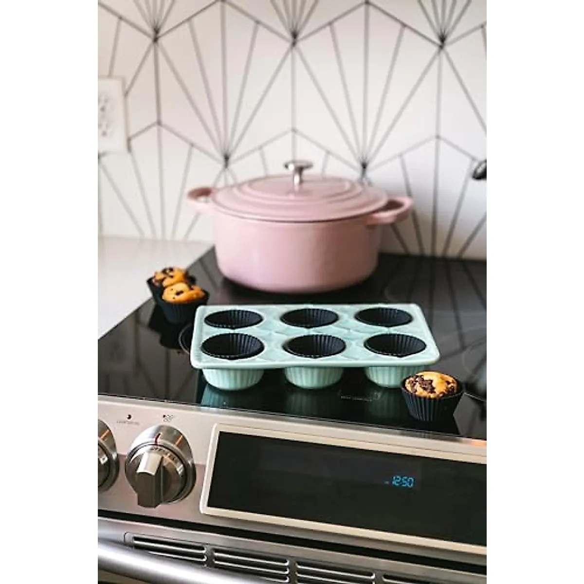 The Silicone Kitchen Reusable Silicone Baking Cups, Non-Toxic, BPA Free, Dishwasher Safe, Regular, Matte Black, 12 Pack