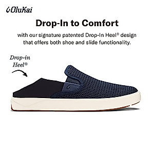 OLUKAI Lae'ahi Men's Slip On Sneakers, Lightweight Barefoot Feel & Breathable Mesh, Water Resistant Heel & Wet Grip Rubber Soles, Removable Gel Insert, Blue Depth/Blue Depth, 9.5