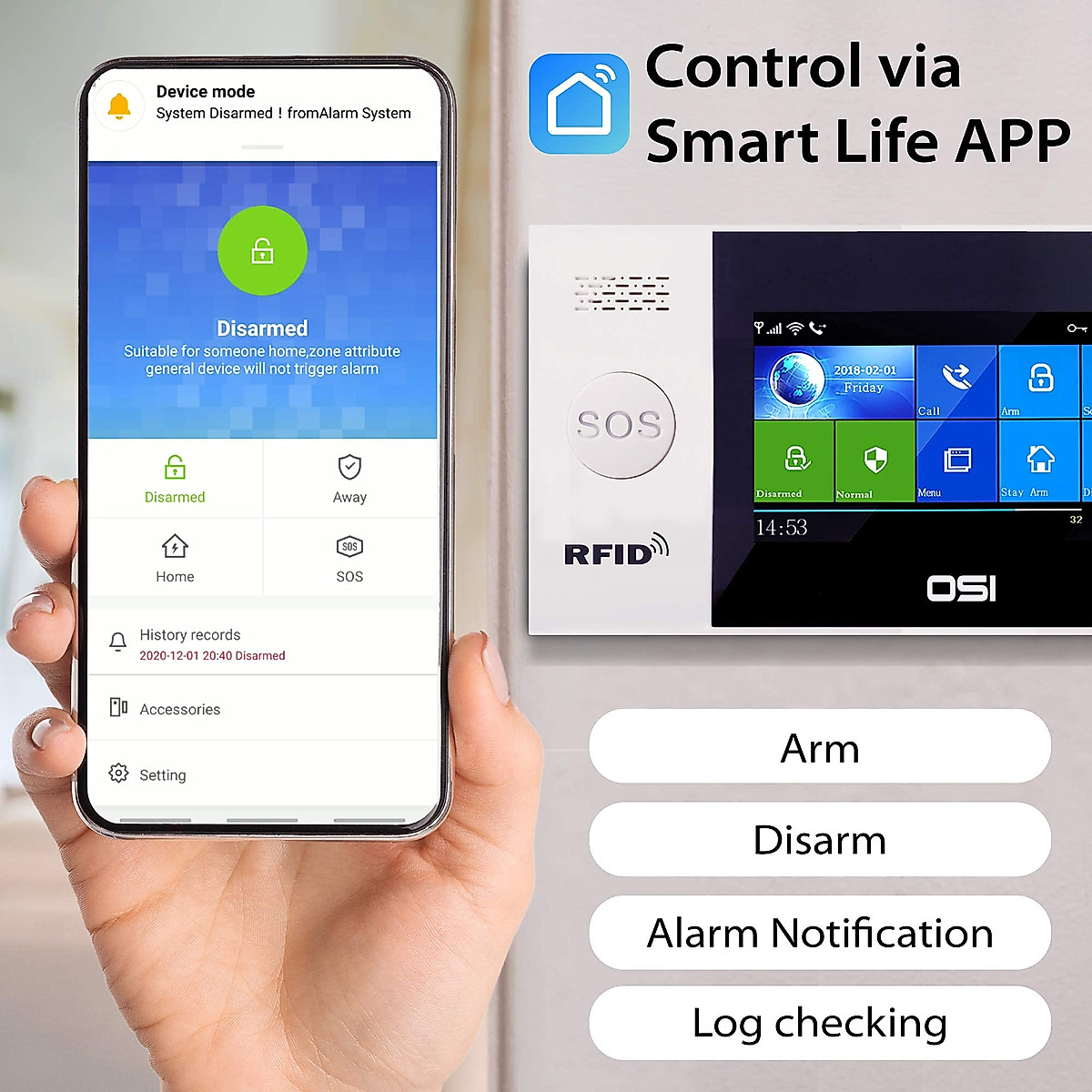 【OSI Wireless WiFi Smart Home Security DIY Alarm SYSTEM-14 Piece + 4X OSI Smart Security Bullet Camera Outdoor 1080P HD, WiFi Cameras】