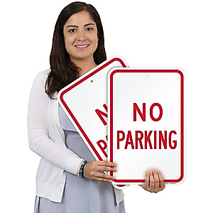 SmartSign No Parking Sign - Pack of 2, 18 x 12 inch, 2mm Aluminum Composite, Pre-Drilled Holes, Made in USA, Red and White