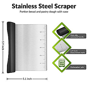 Rainspire Bench Scraper, Stainless Steel Dough Scraper, Pastry Scraper, Pizza and Dough Cutter Multi-Purpose Scraper/Chopper, Pizza Cutter Food Chopper Baking Supplies Kitchen Gadgets, Black