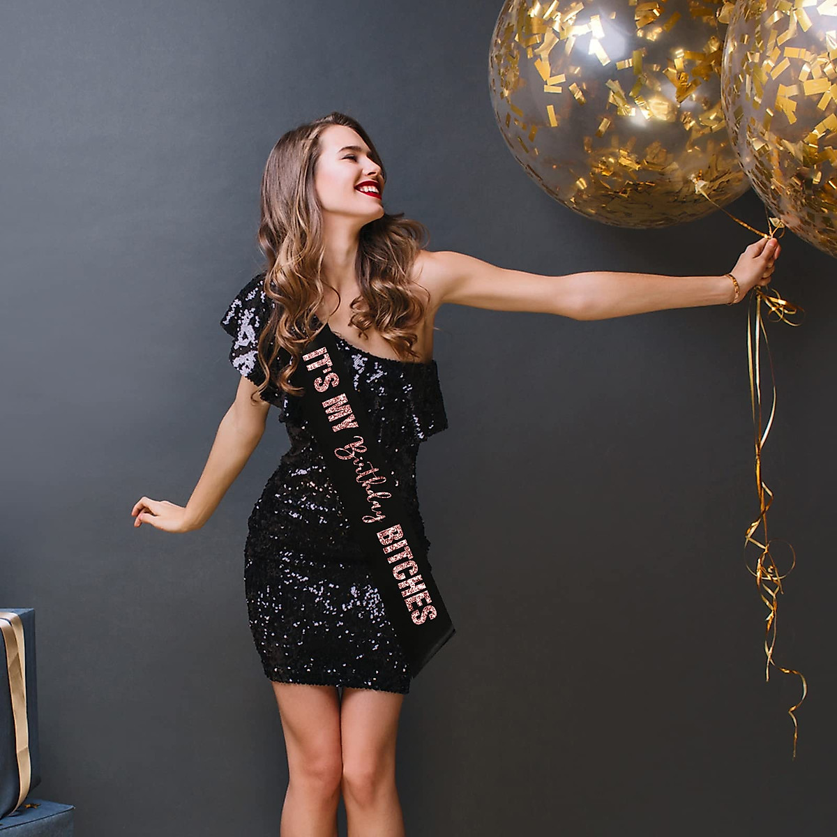 It’s My Birthday Bitches Sash with Rose Glitter, Birthday Queen Sash -Cheers to Bachelorette Birthday Decorations Supplies