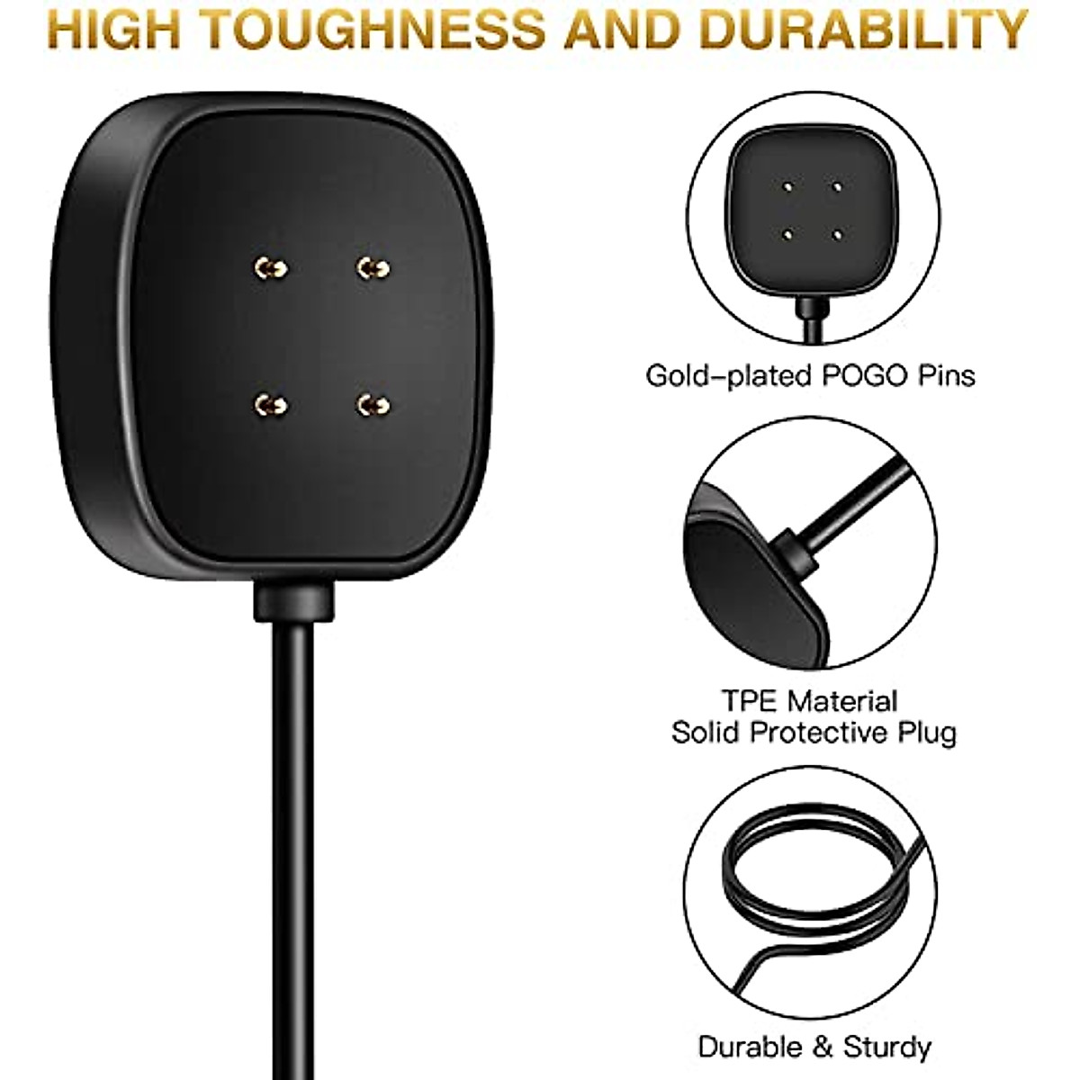 [2-Pack] Charger Cable Compatible with Smart Watch Fitbit Sense/ Versa 3, Replacement USB Charging Cradle Dock Stand Cable (3.3 ft/1.0ft)