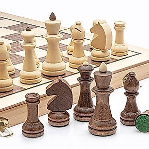 Lingle 15Inch Wooden Folding Chess Set with 3'' Kh Staunton Chess Pieces - Maple & Walnut Inlay Board Game