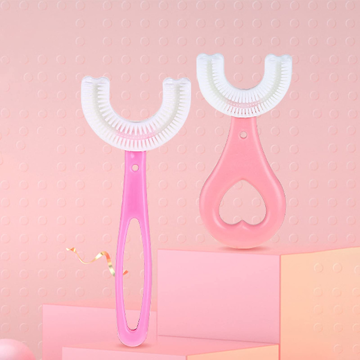 Bluelans Kids Toothbrushes, U Shaped Whole Mouth Silicone Childrens Toothbrush Silicone Bristles Massage Gums Toothbrush All-Round Cleaning for Baby Toddlers Pink B