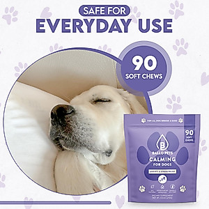 Ballo Pets Calming Chews for Dogs | Natural Stress & Anxiety Relief for Dogs - Help Manage Fireworks, Thunder, Seperation – 90 Soft Chews with Hemp, Melatonin, Chamomile, Ashwaganda- Chicken Flavor