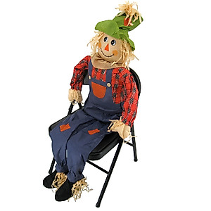 RZ Express Studios 63" Large Sitting Scarecrow Fall Harvest Halloween Porch Sitter Decoration