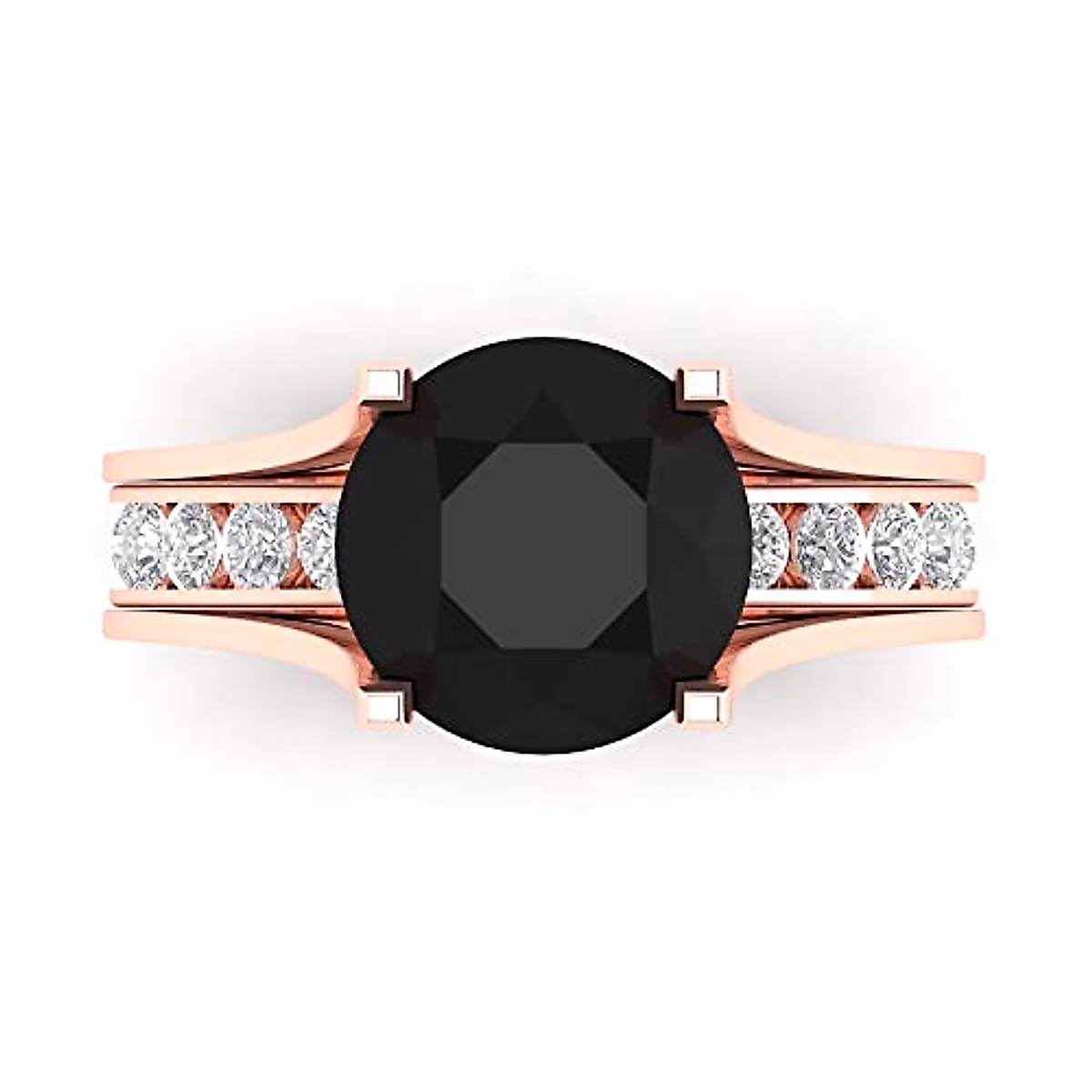 2.89ct Round Cut Solitaire Natural Black Onyx Engagement Promise Anniversary Bridal Ring Band set Sliding 18K Rose Gold 4.25