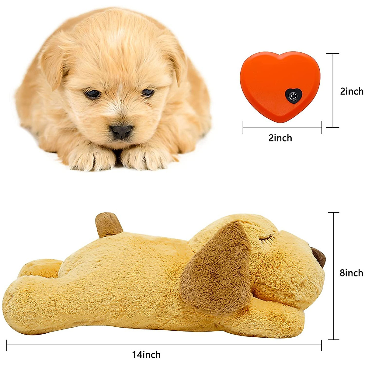 HonourHope Dog Heartbeat Toy (Dog Yellow, Medium) - Plush Pet Calming Toy with Simulated Heartbeat and Heat for Anxiety Relief, Behavioral Training Aid for Puppy Dog Cat