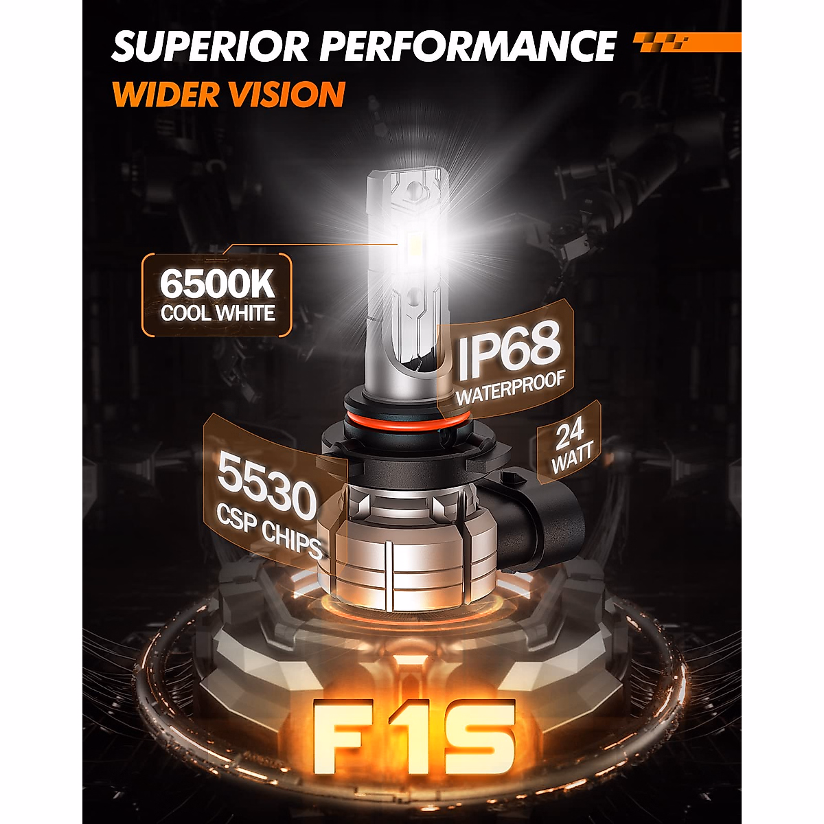 SEALIGHT 9006 LED Fog Light Bulbs, 10000LM 24W Strong Penetration 9006 HB4 LED Fog Lights, 6500k Cool White 5530 CSP Chips, IP68 Waterproof Plug and Play, Pack of 2