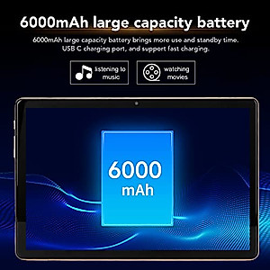 Reading Tablet, US Plug 100‑240V Octa Core CPU 5G WiFi 6GB RAM 128GB ROM 10.1 Inch IPS 4G LTE Tablet for Gaming (US Plug)