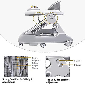 Baby Walker, 5-in-1 Infant Toddler Walker and Baby Activity Center with Block Table &Music Tray, Foldable Baby Walkers with Wheels &7-Gear Height Adjustable for Baby Boys &Baby Girls 6-24 Months