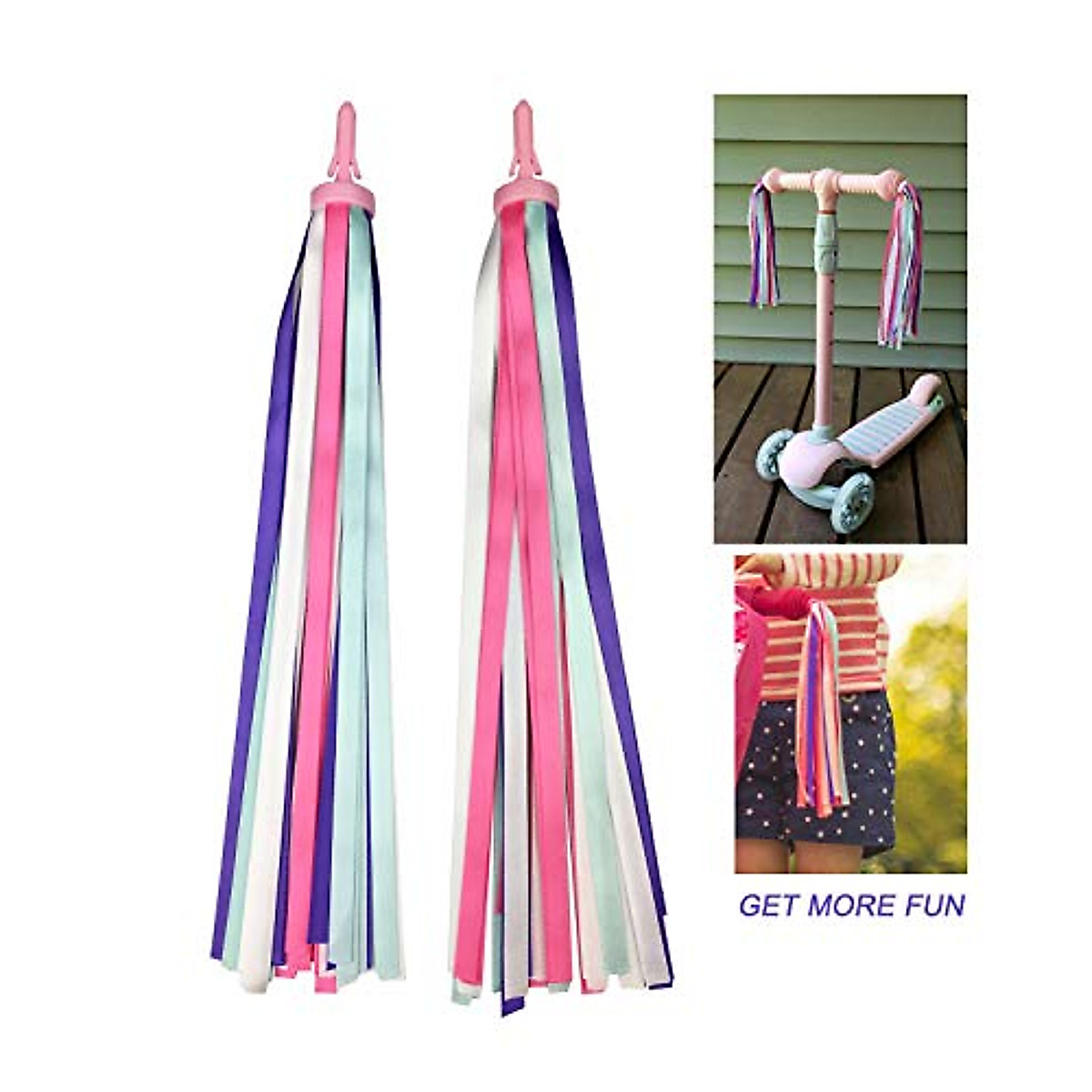 PLATT Kid's Bicycle Handlebar Streamers Colorful Ribbons Tassel for Girls Boys Bicycle Handlebar Scooter Handgrip (Purple 1Pair)