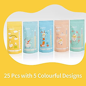 Pigeon Breast Milk Storage Bag, Disposable Self Standing Bag, 5 Colourful Design, 50 Pcs (Pack of 2), 6 Oz