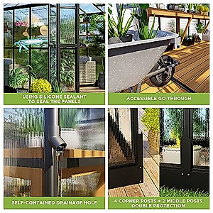 HOWE 8x16x7.5 FT Polycarbonate Greenhouse Double Swing Doors 4 Vents 5.2FT Added Wall Height, Walk-in Large Aluminum Greenhouse Sunroom Winter Greenhouse for Outdoors, Black